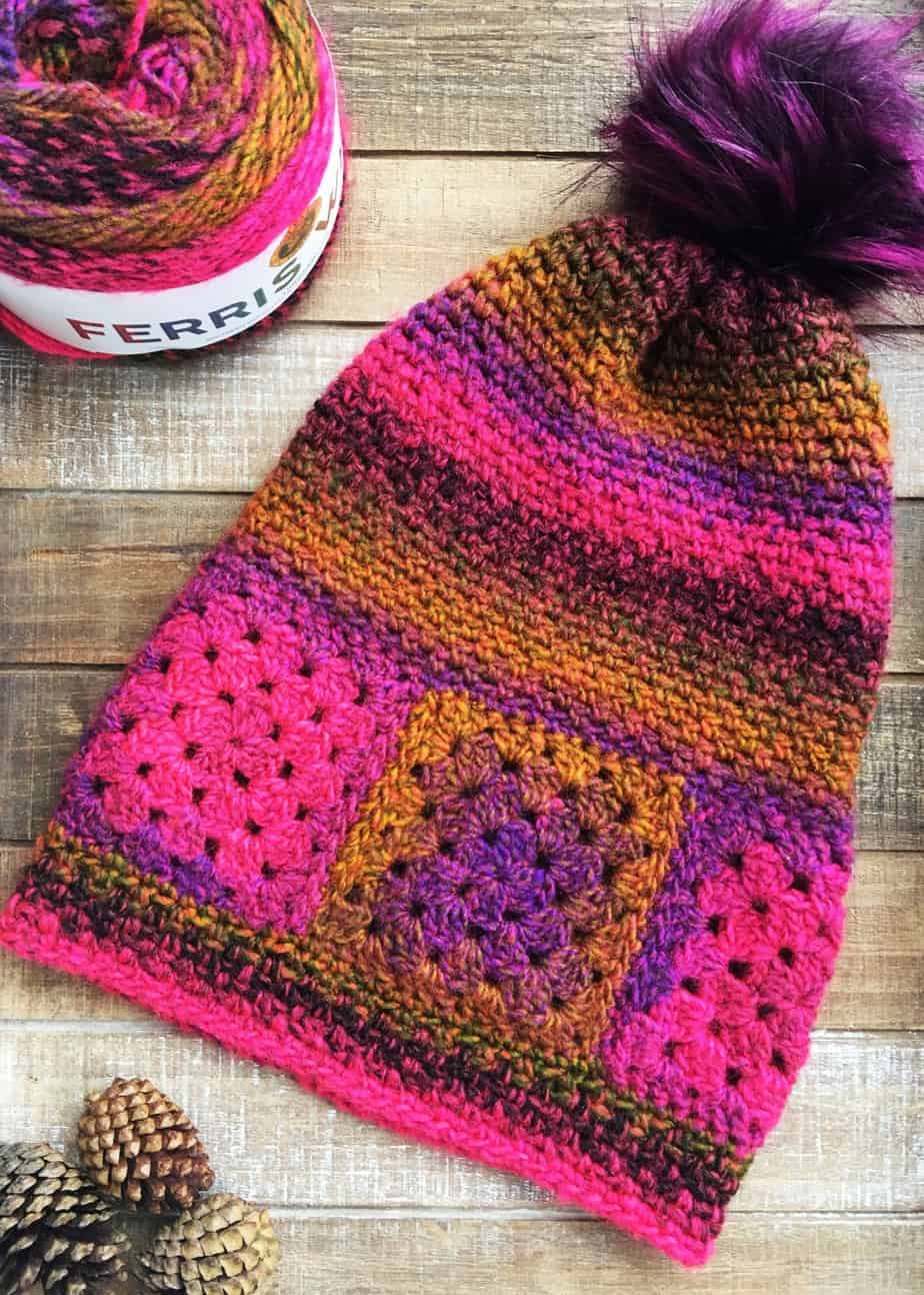 Boho Granny Square Slouchy Crochet Hat free crochet pattern