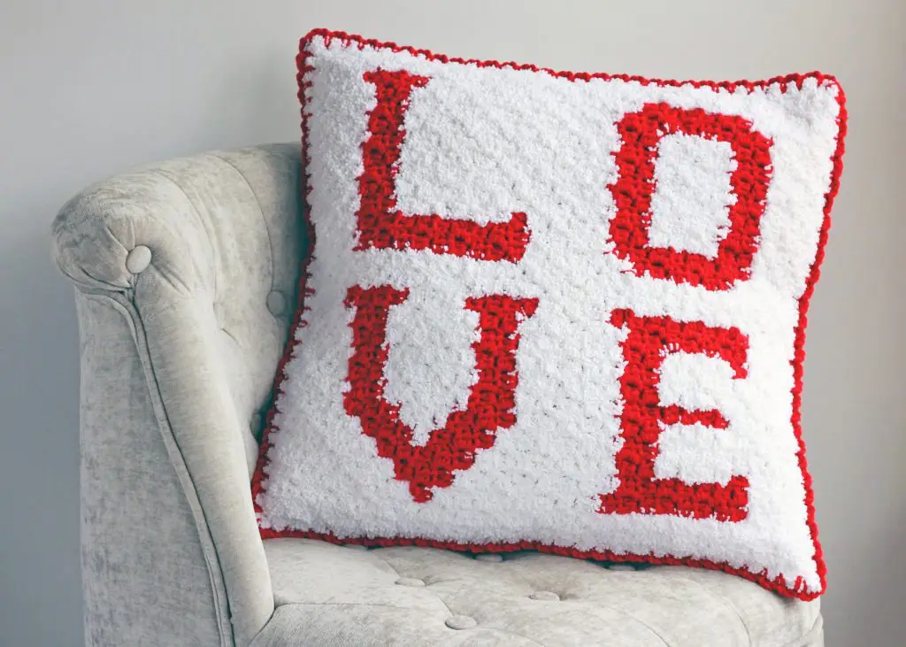 Love C2C Sherpa Pillow free crochet pattern - Nana's Crafty Home