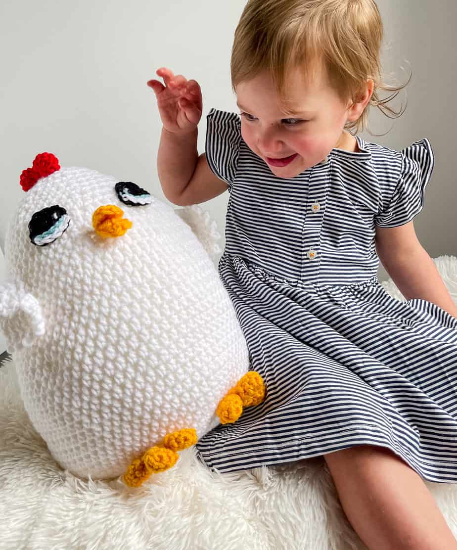 Crochet Chicken Squish free crochet pattern for a soft plushie chicken!