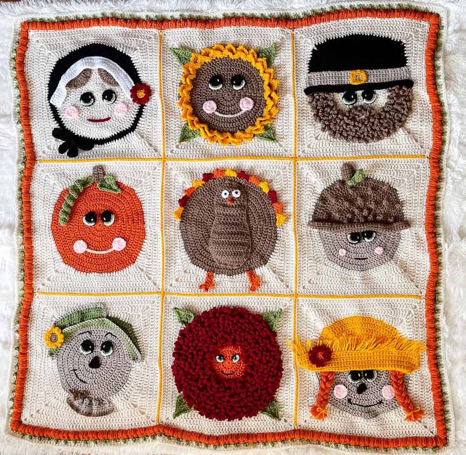 Fall Granny Square Blanket 9 Square Crochet Throw Pattern