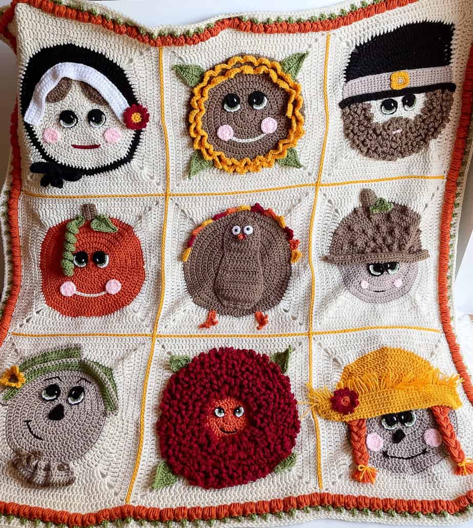 Fall Granny Square Blanket 9 Square Crochet Throw Pattern