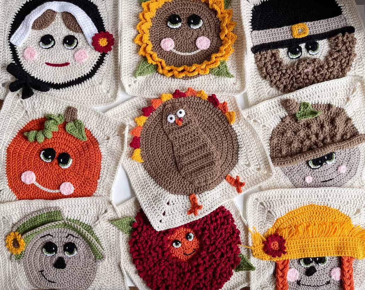 Fall Granny Square Blanket 9 Square Crochet Throw Pattern