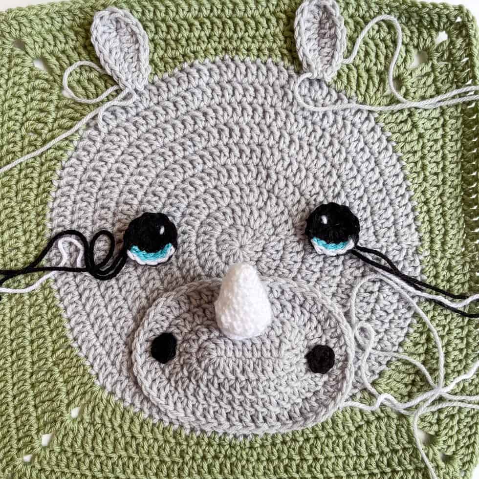 Crochet Rhino Square | Wildlife Animal Blanket CAL Part 11