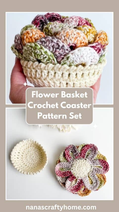 Crochet Flower Coaster Set in a Basket Free Pattern - Nana's Crafty Home
